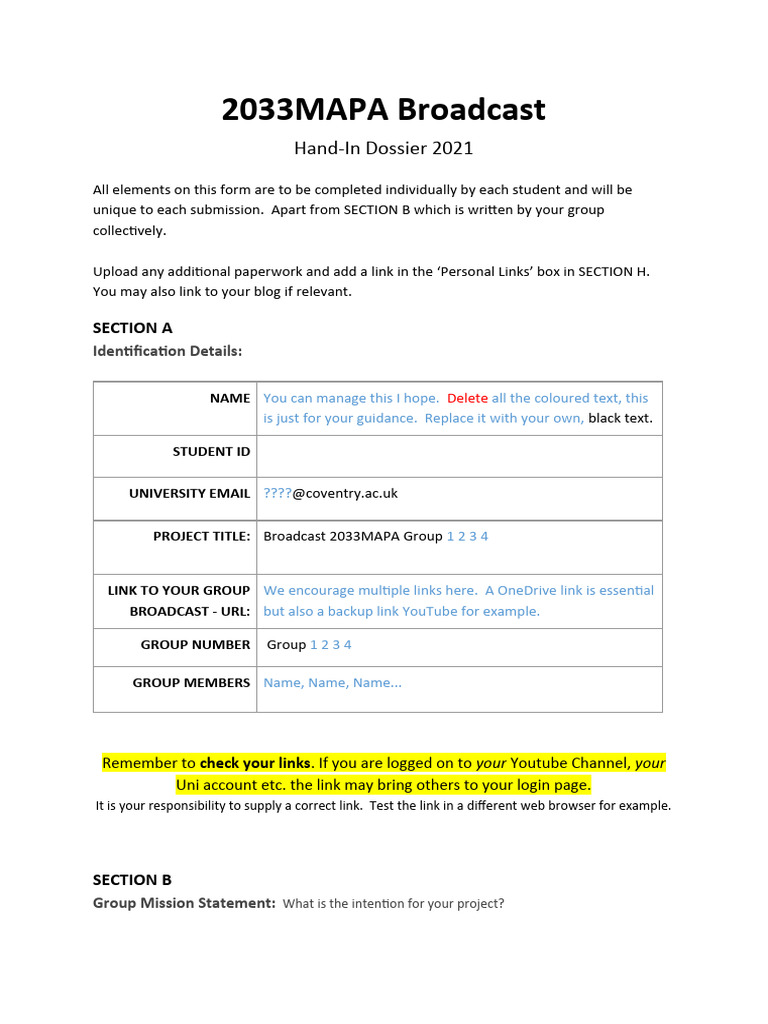 Dossier - Hand in Sheet 2022 | PDF | Experience