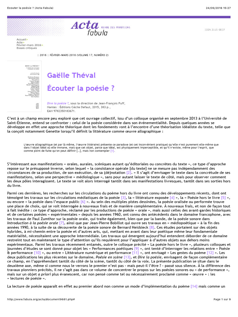 Écouter la poésie : Approches contemporaines | PDF | Poésie ...