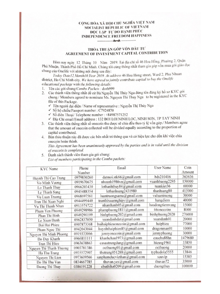 Agreement of Investment Capital Contribution | PDF