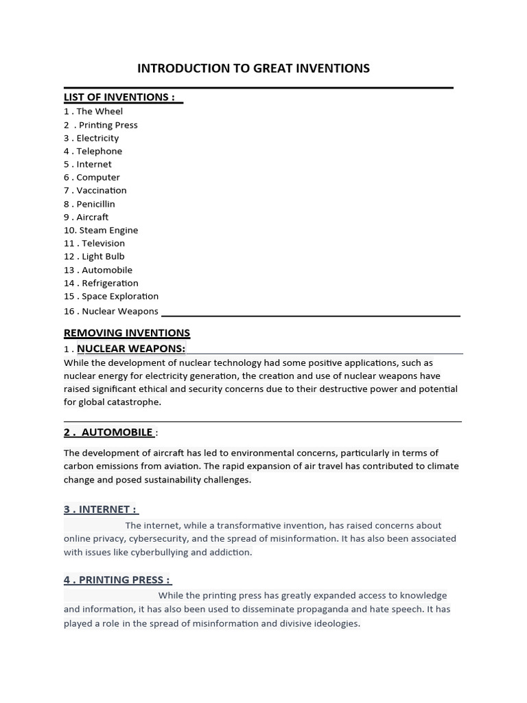 Great Inventions (PROJECT) | PDF | Wheel | Transport