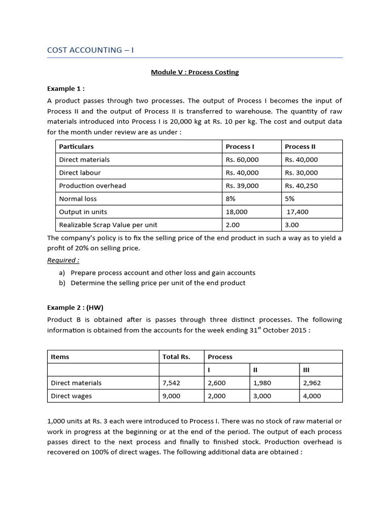 PROCESS COSTING - CW - Examples | PDF | Cost | Oil Refinery