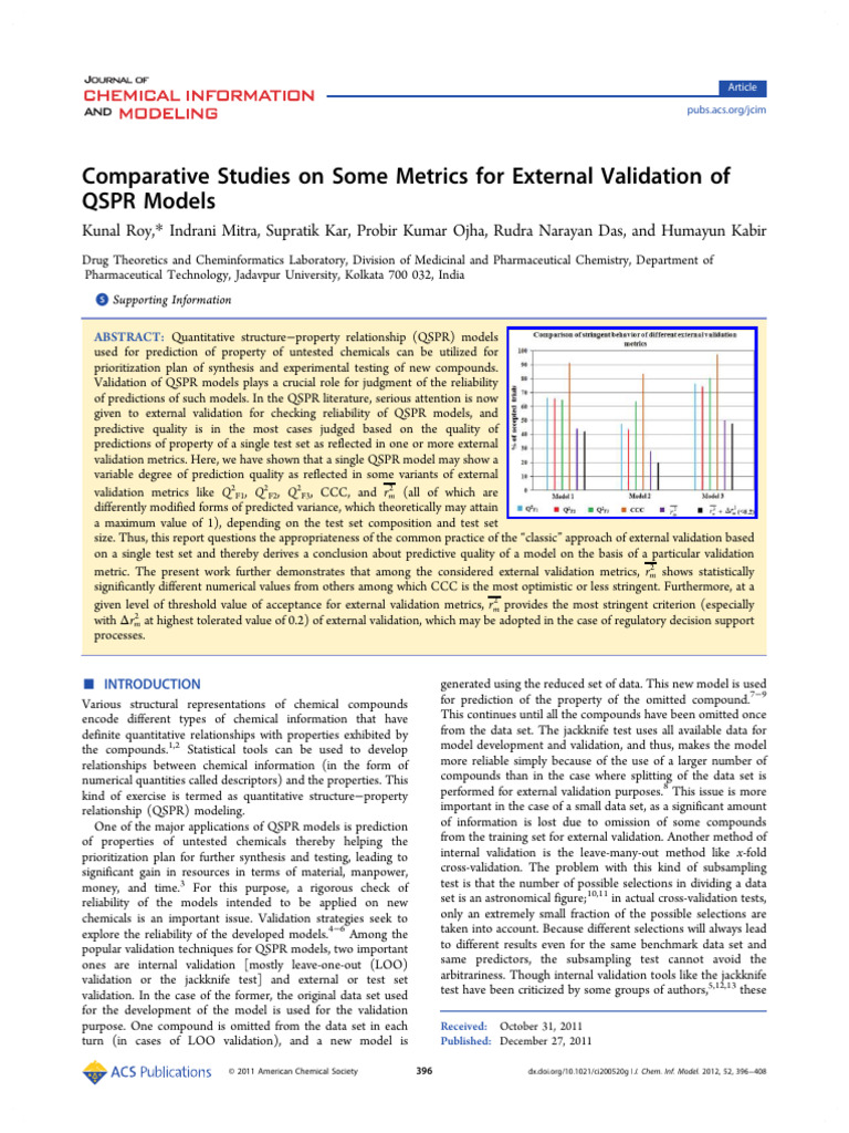 Comparative Studies On Some Metrics For External Validation of QSPR Models | PDF | Quantitative ...