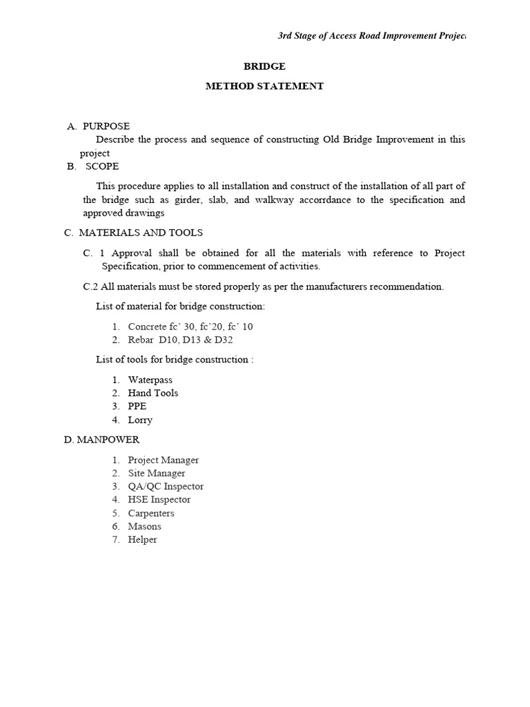 Bridge Construction Method Statement | PDF | Concrete | Quality Assurance