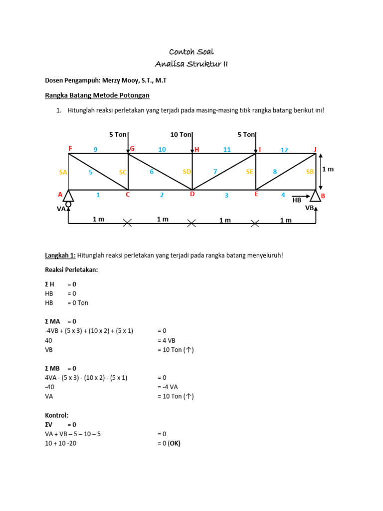 Contoh Soal Rangka Batang Cara Potong | PDF