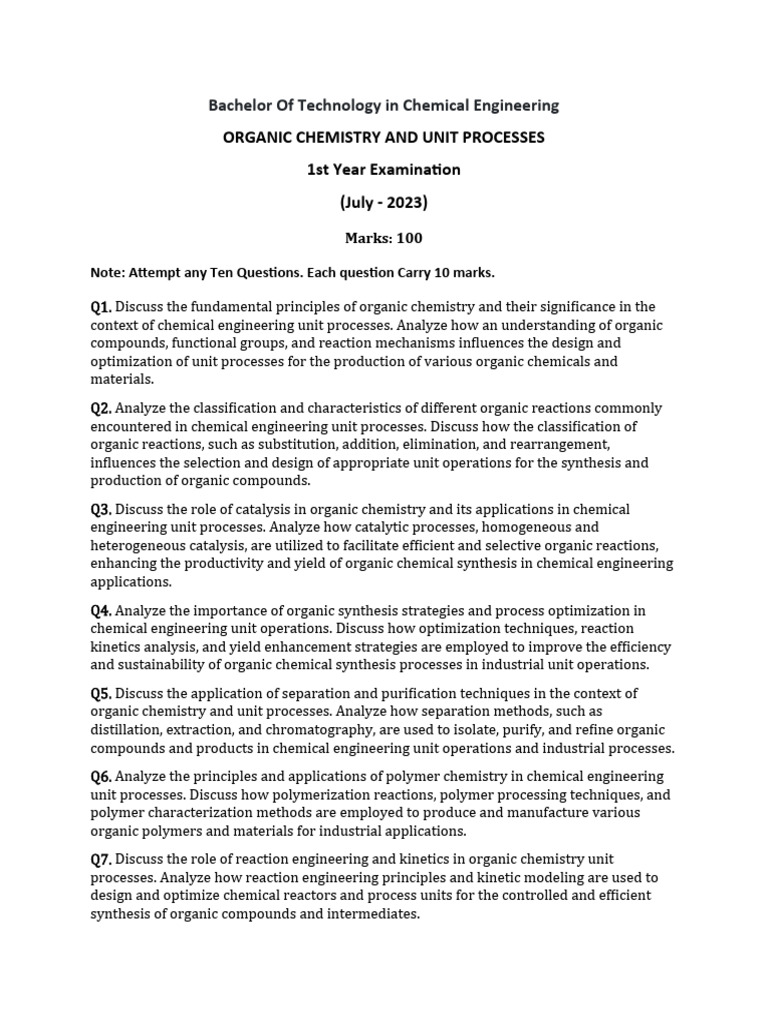 Organic Chemistry and Unit Processes | PDF | Organic Chemistry | Chemistry