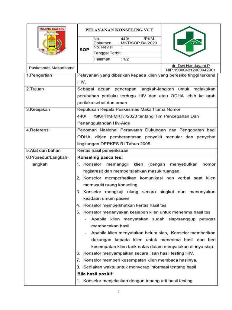 Sop Konseling VCT Pasca Tes | PDF