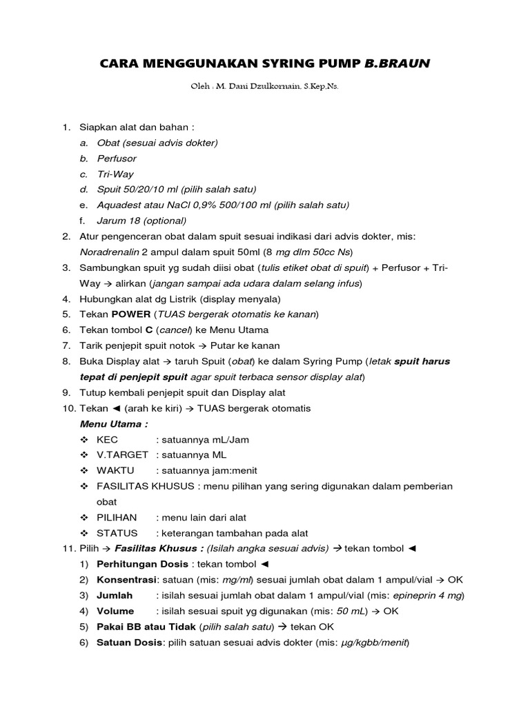 Panduan Syring Pump B.Braun | PDF