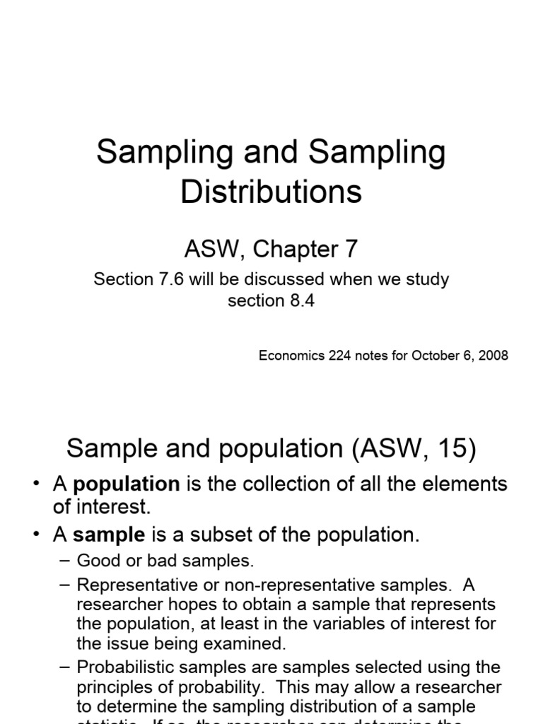 Sampling and Sampling Distributions: ASW, Chapter 7 | PDF | Standard ...
