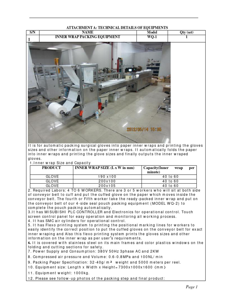 1.glove Inner Wrap Packing Equipment | PDF | Equipment | Manufactured Goods