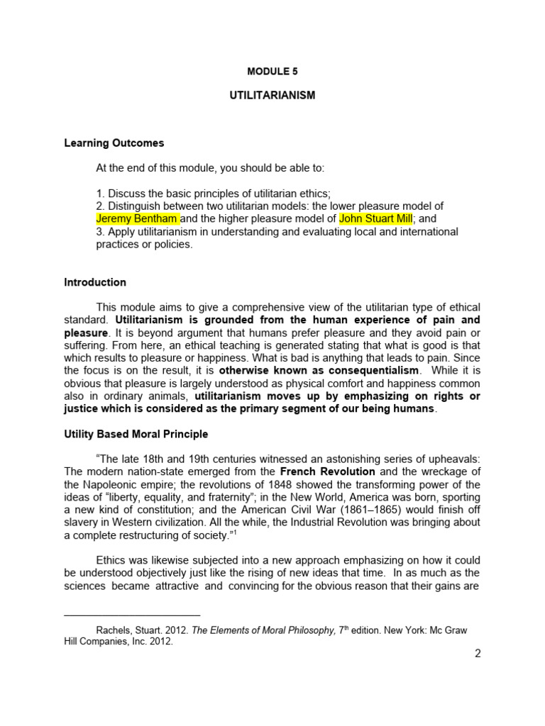 Module 5. Utilitarianism | PDF | Utilitarianism | Pleasure