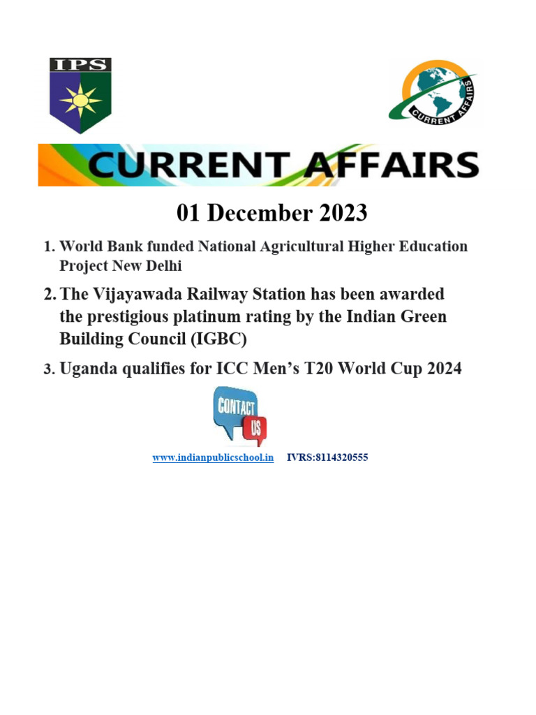 World Bank Project, Green Building, T20 World Cup | PDF