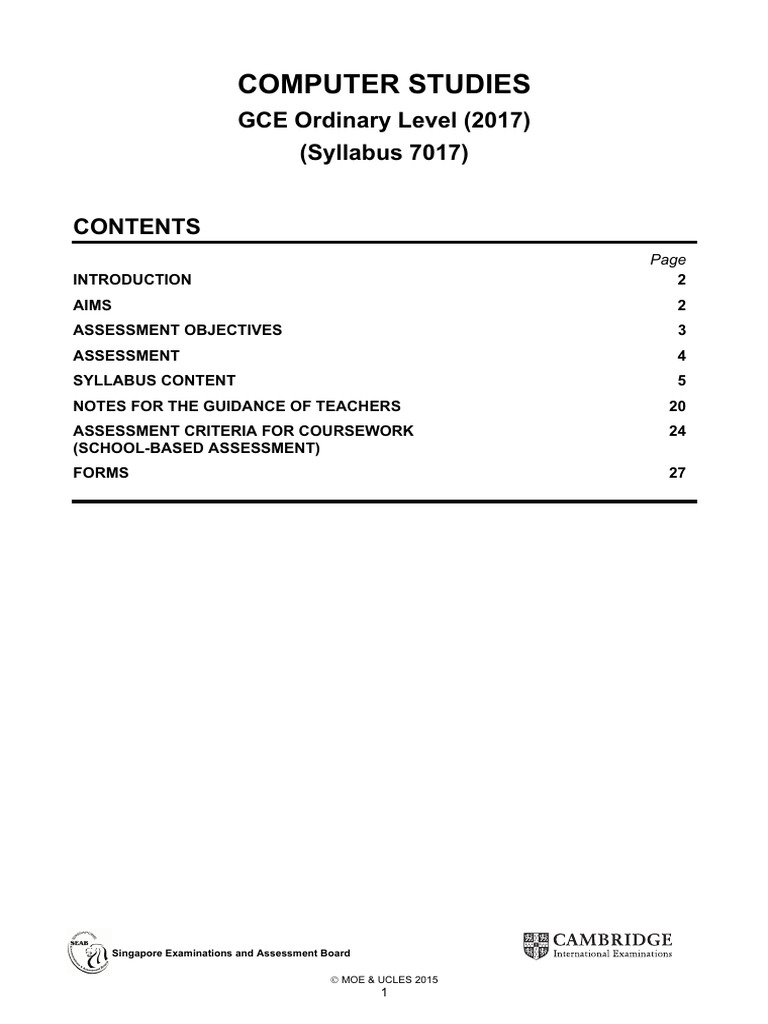 Computer Studies: GCE Ordinary Level (2017) (Syllabus 7017) | PDF | Logic Gate | Computer Data ...