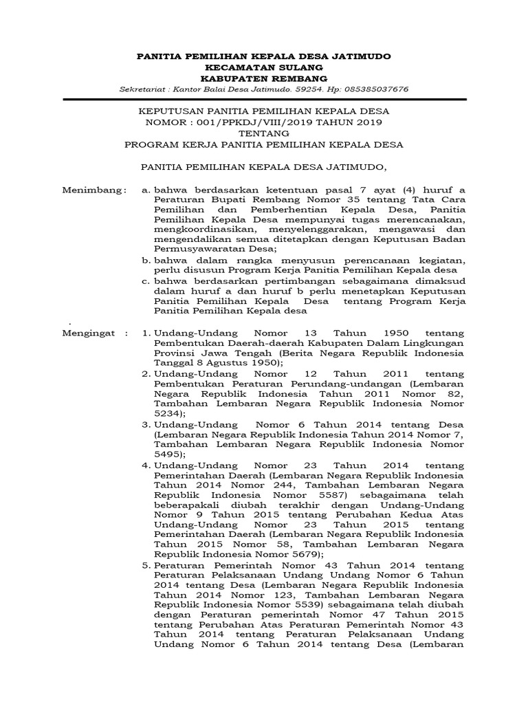 Program Kerja Panitia Pilkades | PDF