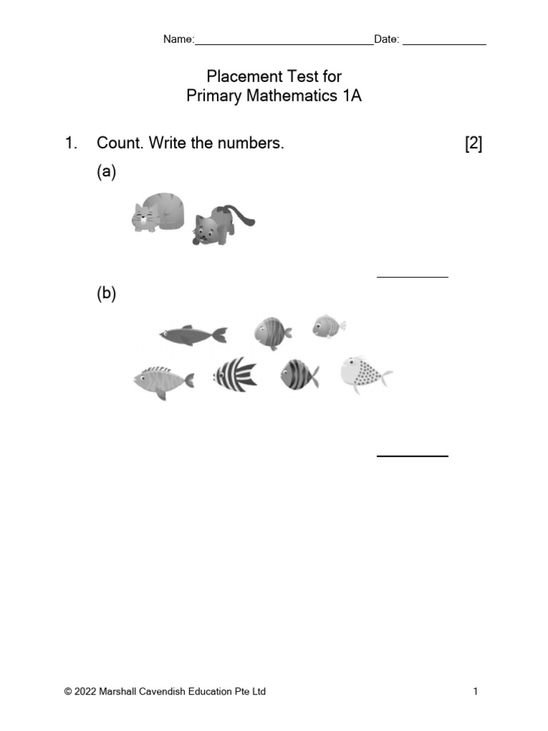 Primary Mathematics 1A Placement Test | PDF | Mathematics