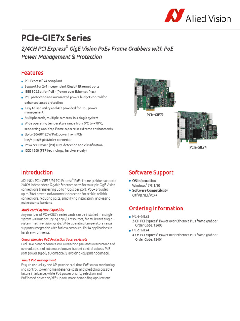 Acc Datasheets GigEcard ADLINK GIE72 GIE74 V1.0.0 | PDF | Ethernet | Computer Science
