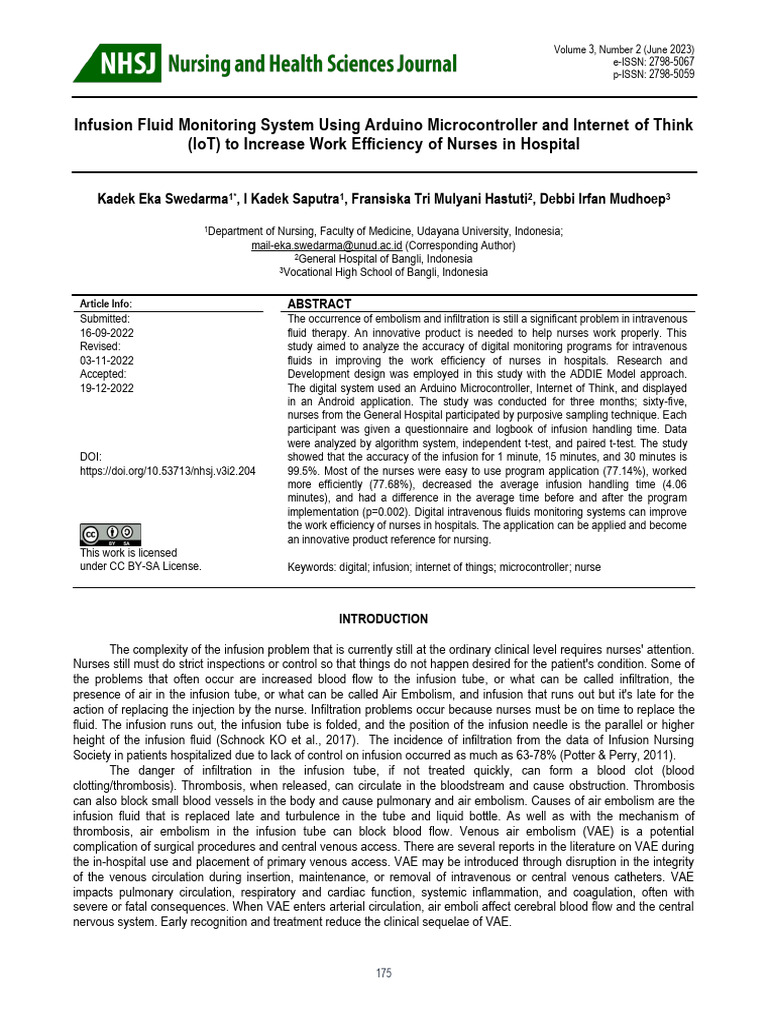 Infusion Fluid Monitoring System Using Arduino Microcontroller And Internet Of Think2023 Pdf