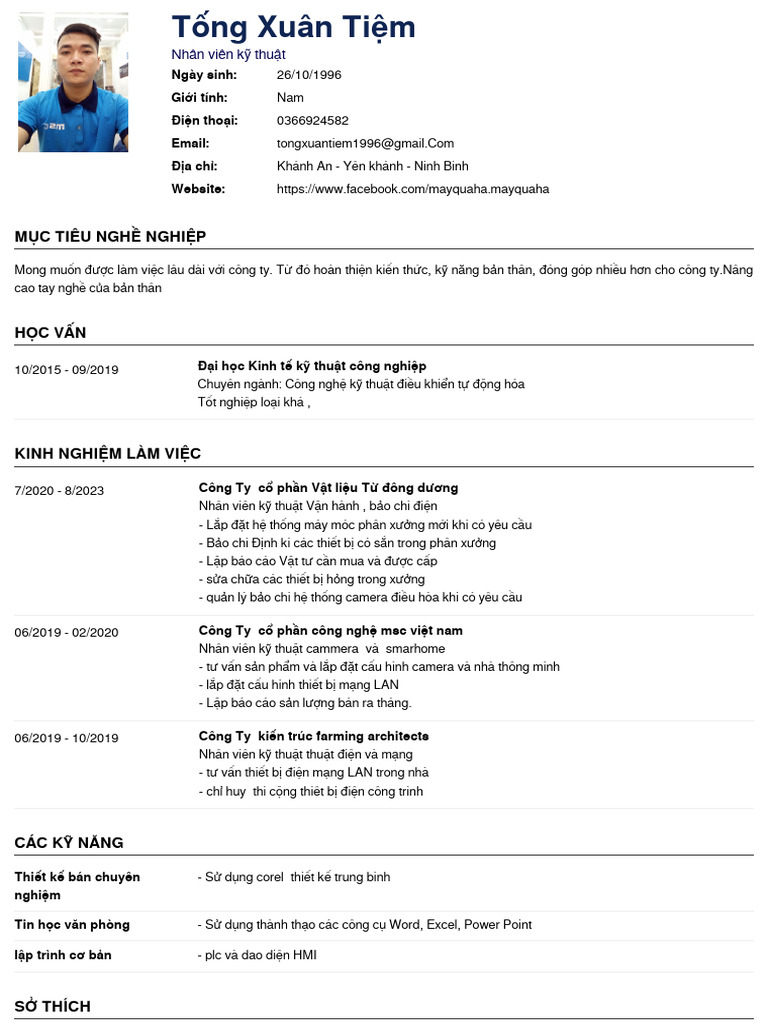 Cv- Tống Xuân Tiệm | PDF