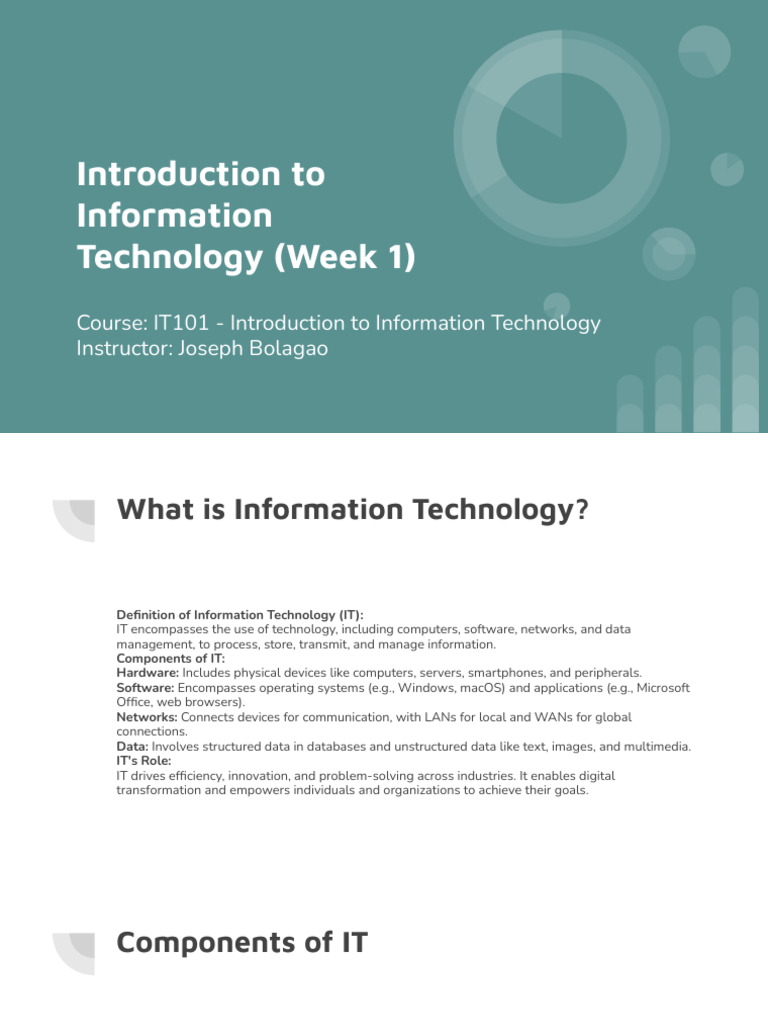 Introduction To Information Technology (Week 1) | PDF | Computer ...
