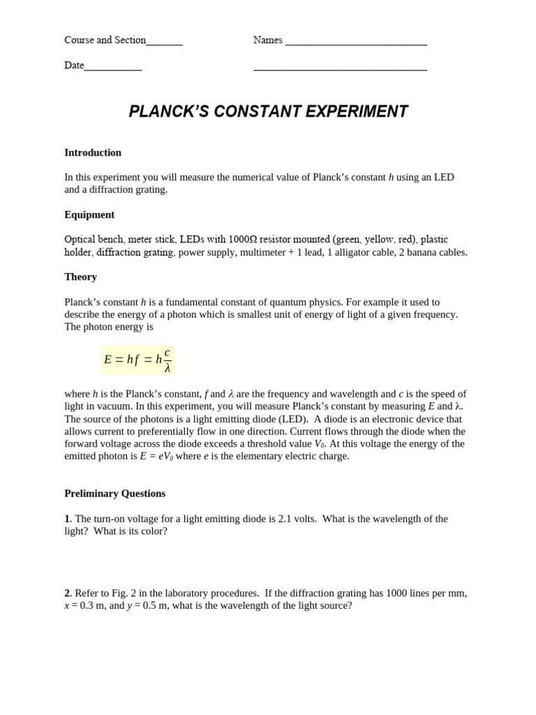 Planck's Constant LAB | PDF | Light Emitting Diode | Light