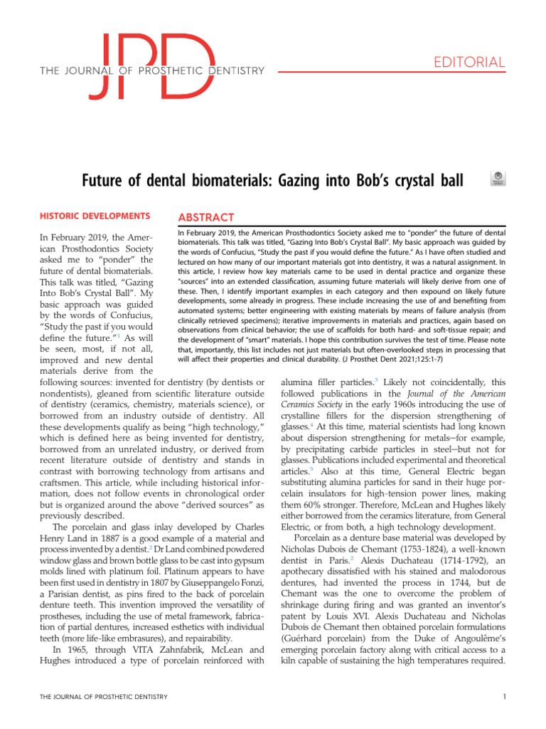 Future of Dental Biomaterials Gazing Into Bob S Crystal Ball | PDF | 3 ...