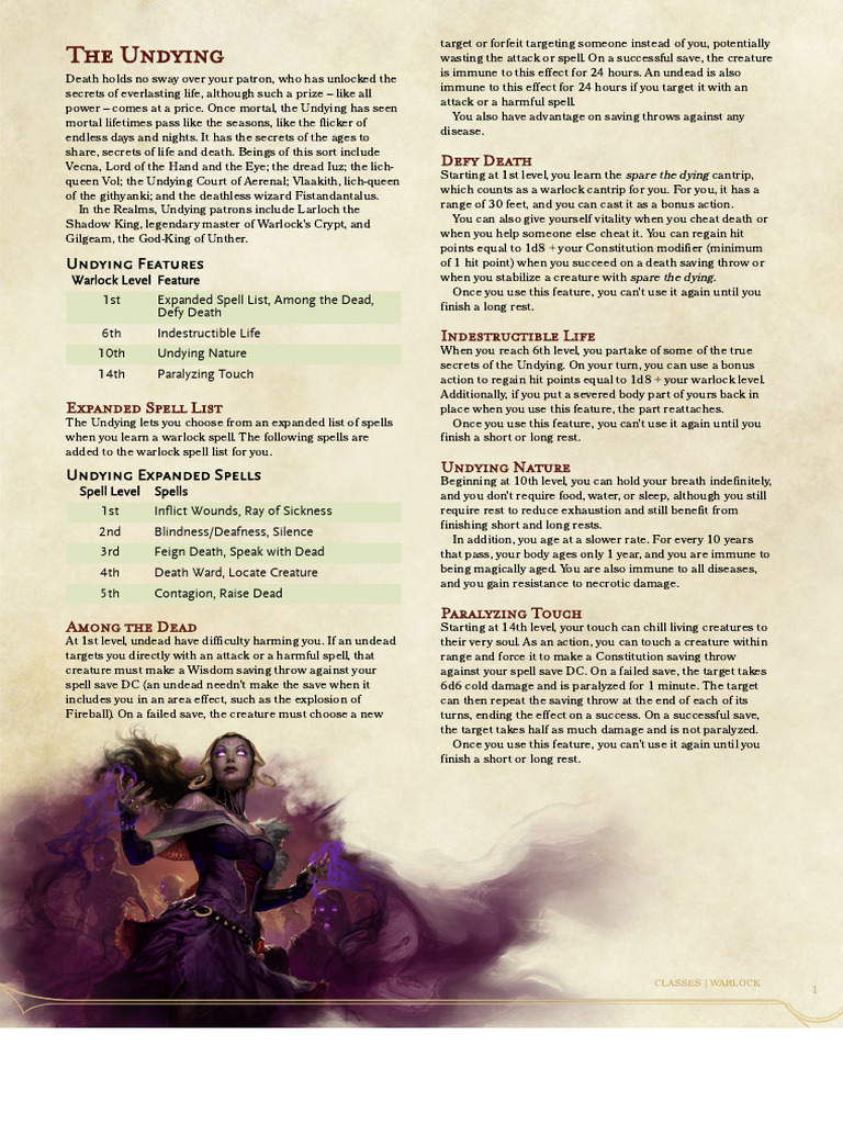 D&D 5e - Warlock - The Undying (Revised) | PDF | Fantasy Role Playing Games | D20 System