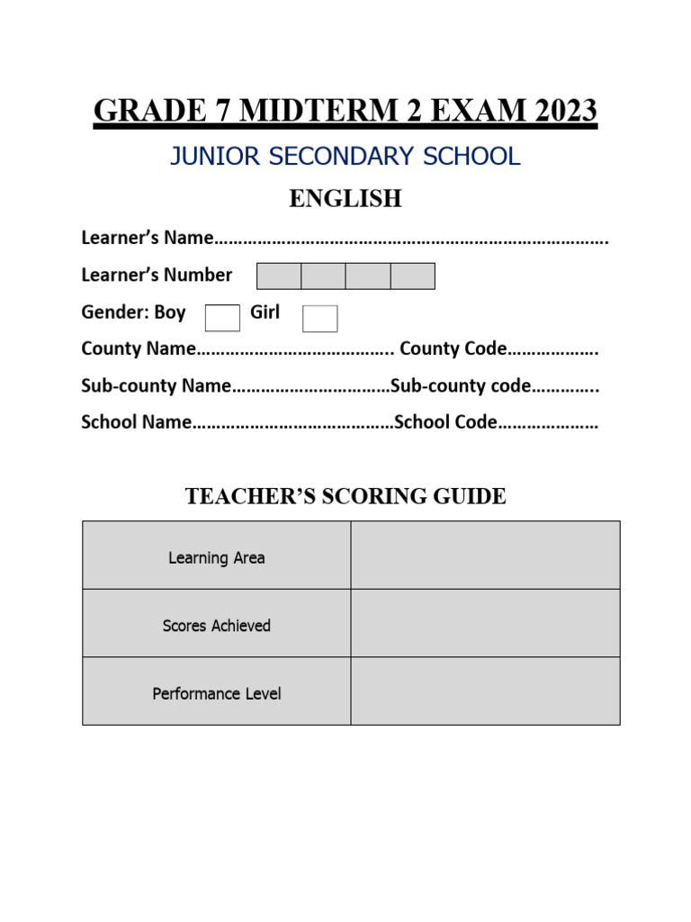 Grade 7 Midterm Exam 2023 Guide | PDF | Schools | Behavior Modification