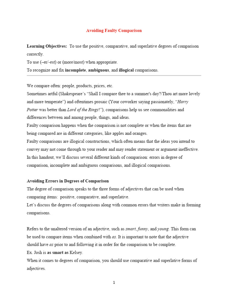 Faulty Comparison | PDF | Adjective | Languages