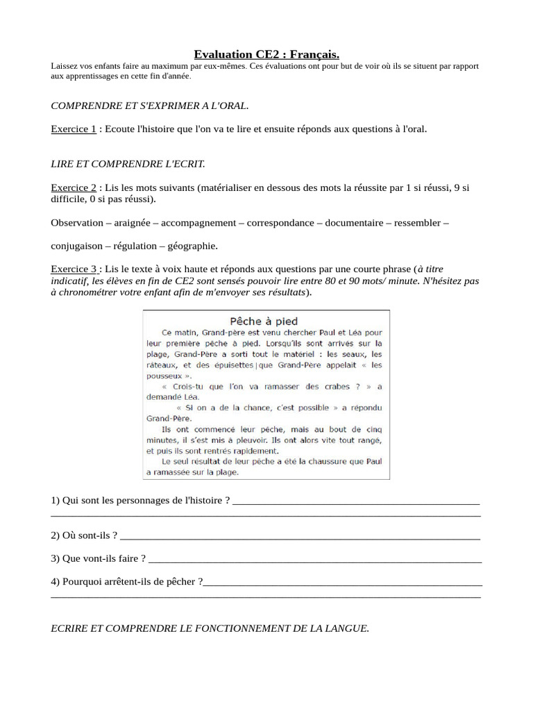 Évaluations de fin d'année CE2 | PDF | Typologie linguistique | Syntaxe