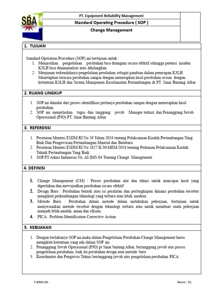 SOP-ERM-HSE-28 Change Management | PDF | Bisnis | Teknologi & Rekayasa