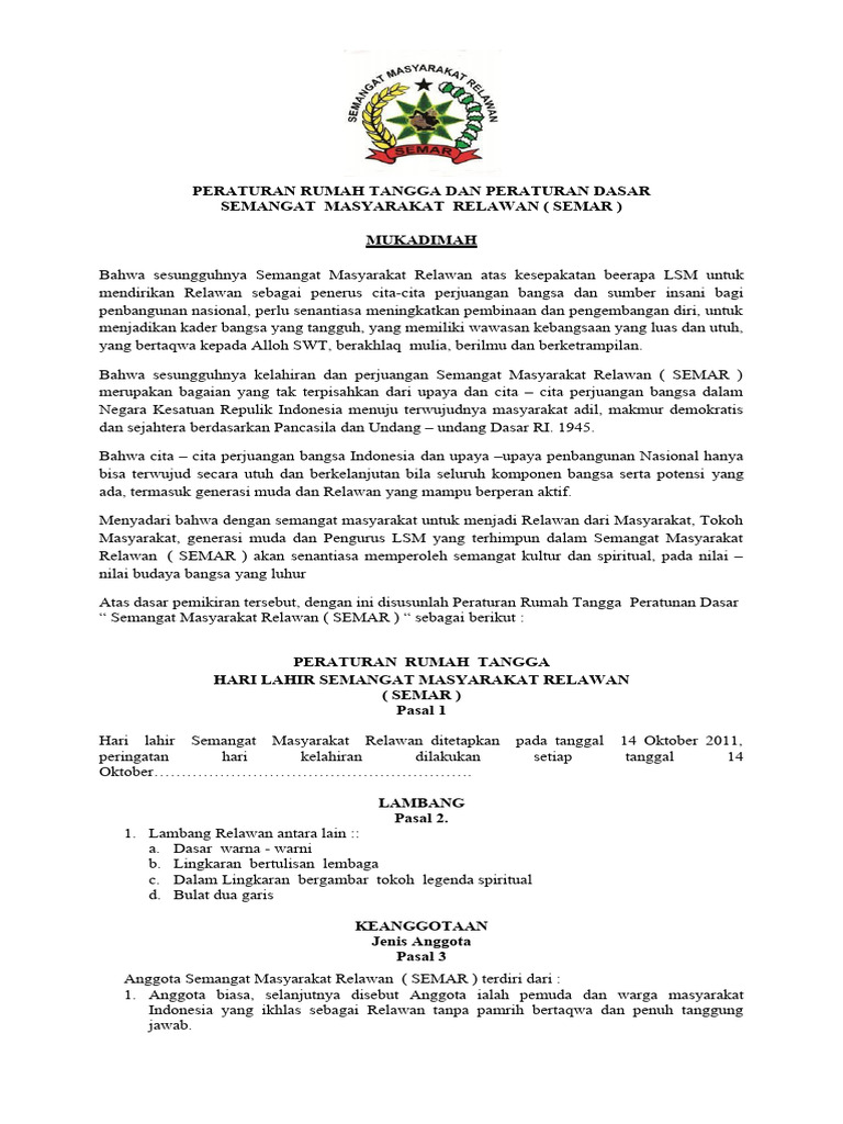 Peraturan Dasar SEMAR untuk Relawan | PDF | Karier & Perkembangan