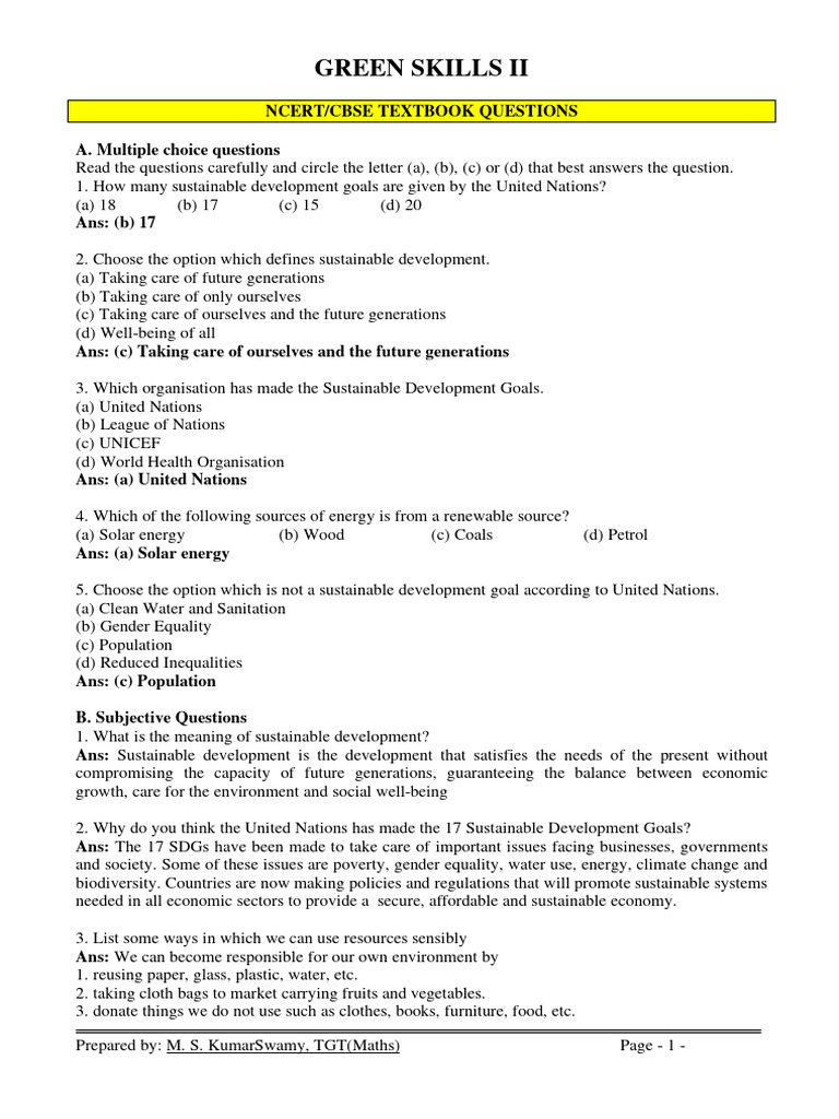 02 Green Skills II Important Questions Answers | PDF | Sustainability ...