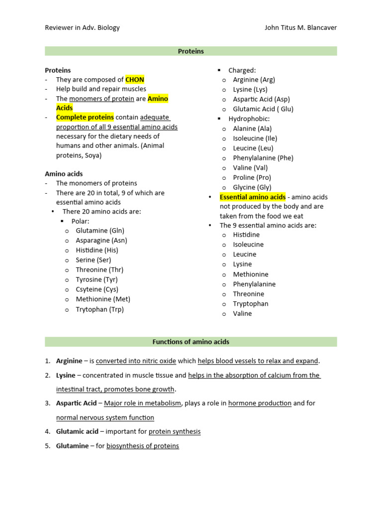 Reviewer in Adv. Biology Proteins John Titus M. Blancaver | PDF ...