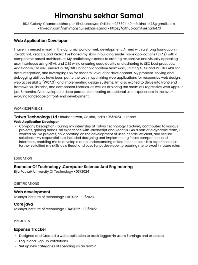 Himanshu Sekhar CV 2023 | PDF | World Wide Web | Internet & Web