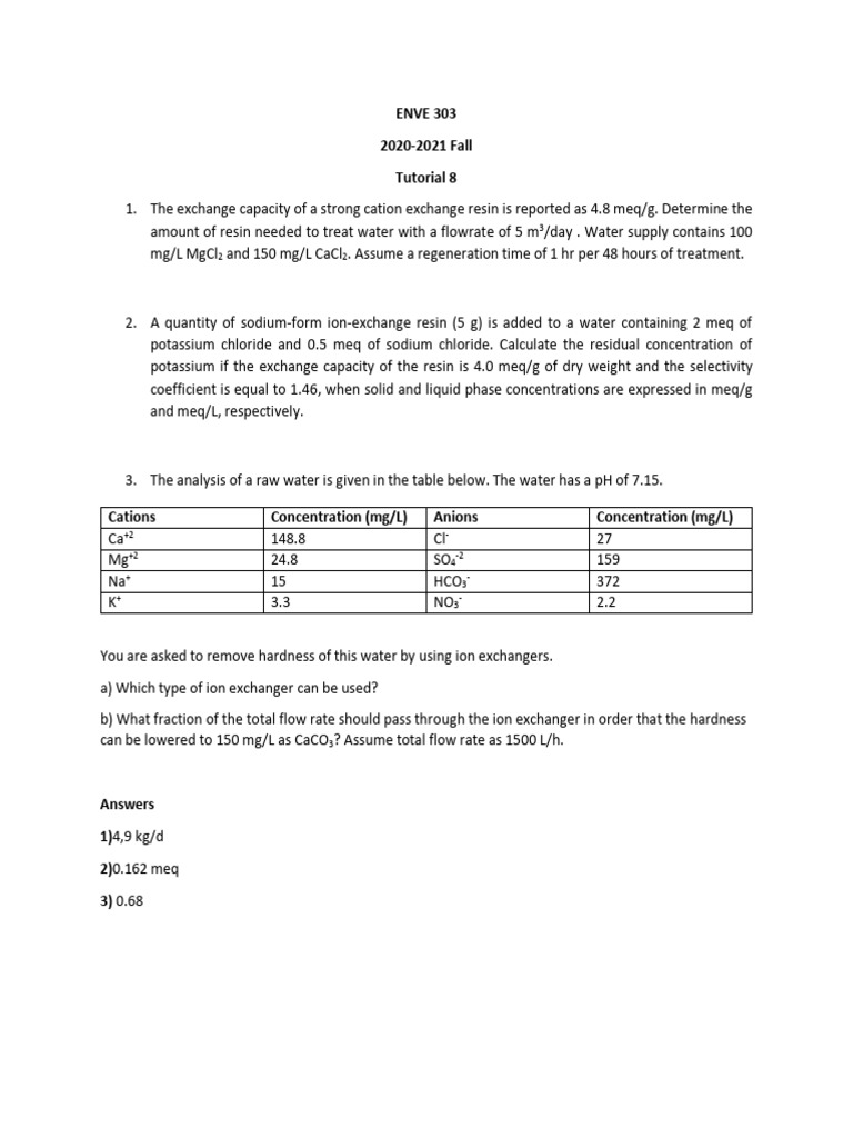 ENVE303 - 2020 - 2021 - Fall - Tutorial8 (With Answers) | PDF