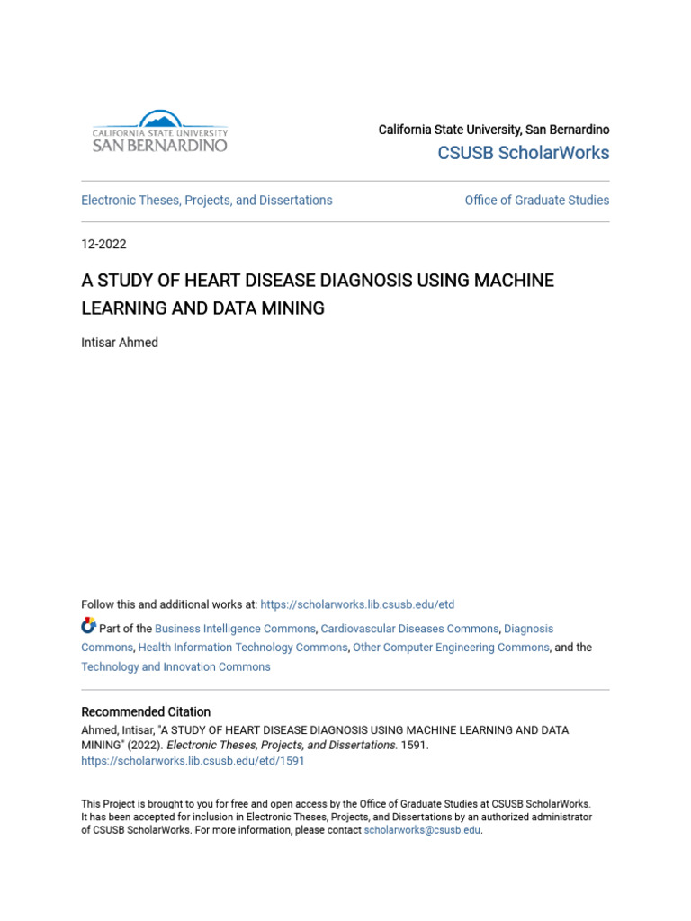 A Study of Heart Disease Diagnosis Using Machine Learning and Dat | PDF | Machine Learning ...