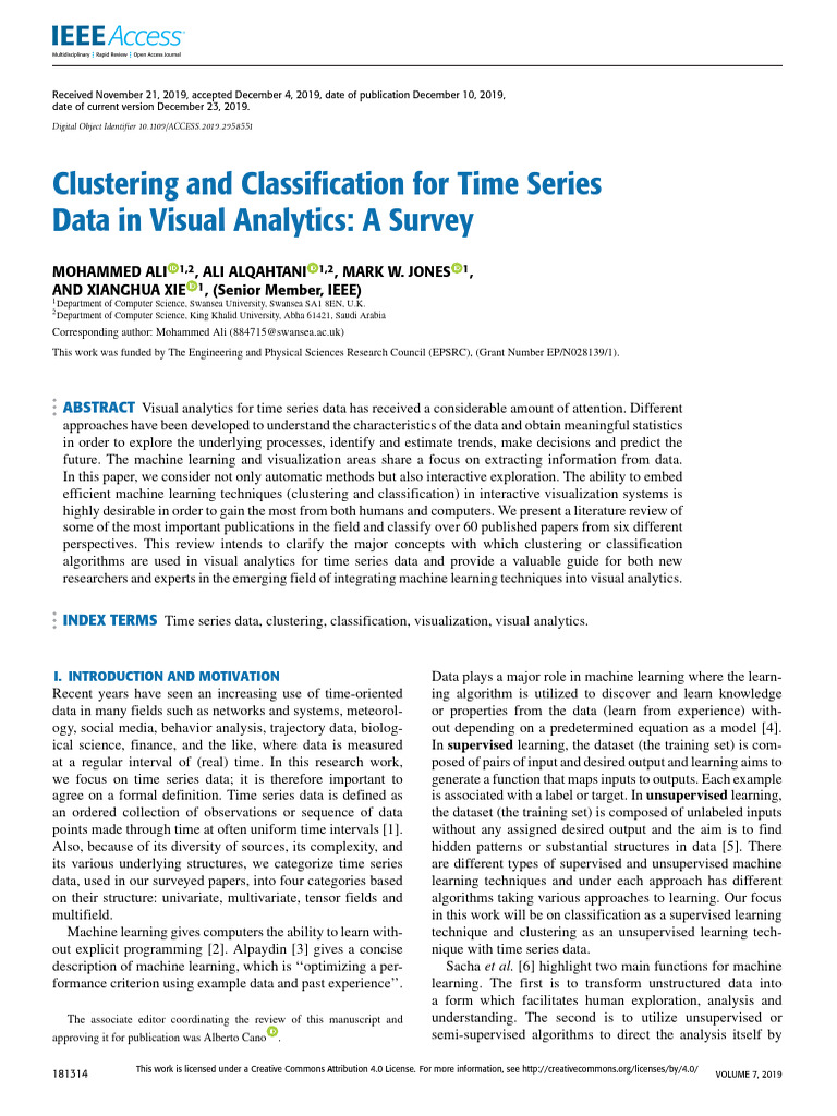 Clustering and Classification For Time Series Data in Visual Analytics A Survey | PDF | Cluster ...