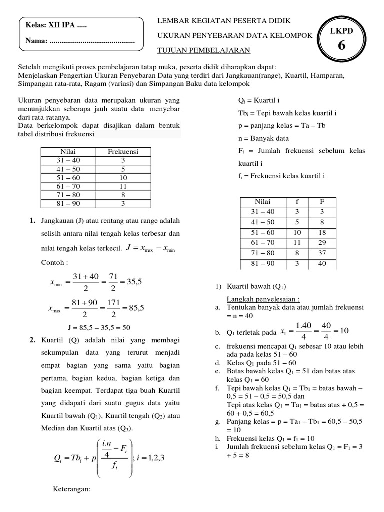 Ukuran Penyebaran Data Kelompok | PDF