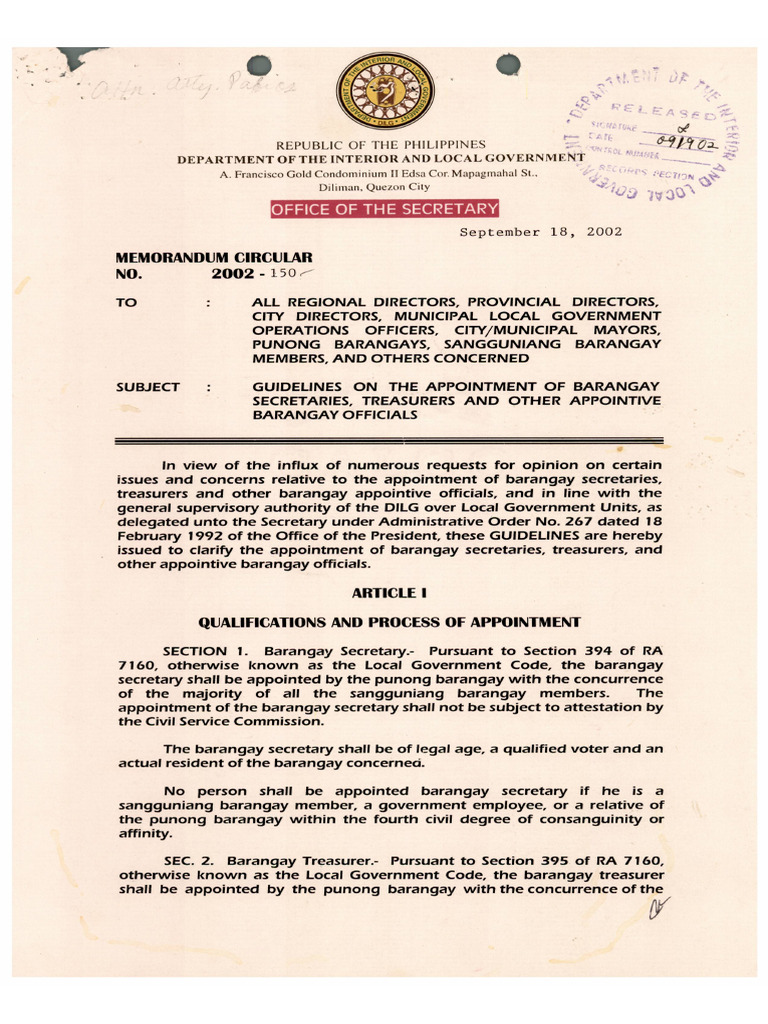 Dilg MC 2002-150 | PDF Dilg MC 2002-150 | PDF