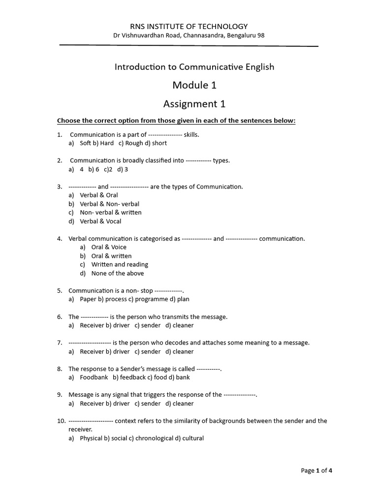 Communication MCQ-Module1 | PDF | Communication | Body Language