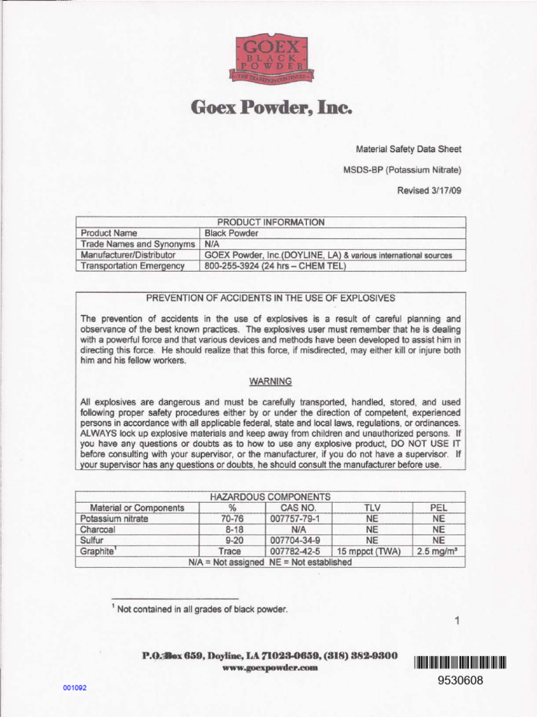 Gunpowder MSDS | PDF | Gunpowder | Occupational Safety And Health
