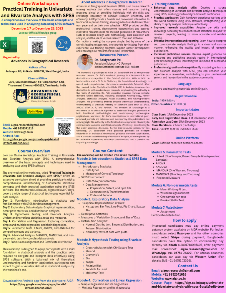Brochure Online Workshop - Practical Training in Univariate and Bivariate Analysis With SPSS ...