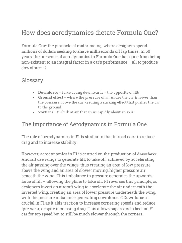 How Does Aerodynamics Dictate Formula One | PDF | Formula One | Lift ...