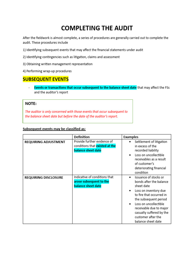 Completing The Audit - Notes | PDF | Going Concern | Auditor's Report
