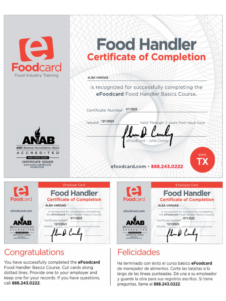 Certificado de Manejo de Alimentos | PDF