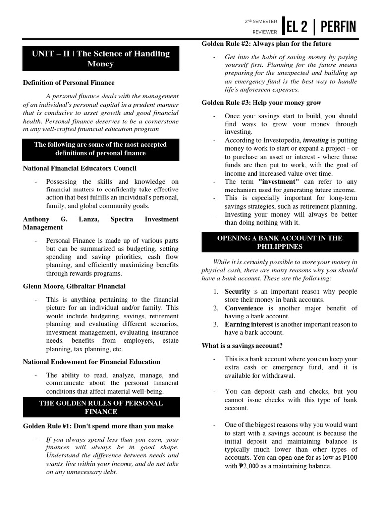 Perfin Unit 2 | PDF | Banks | Investing