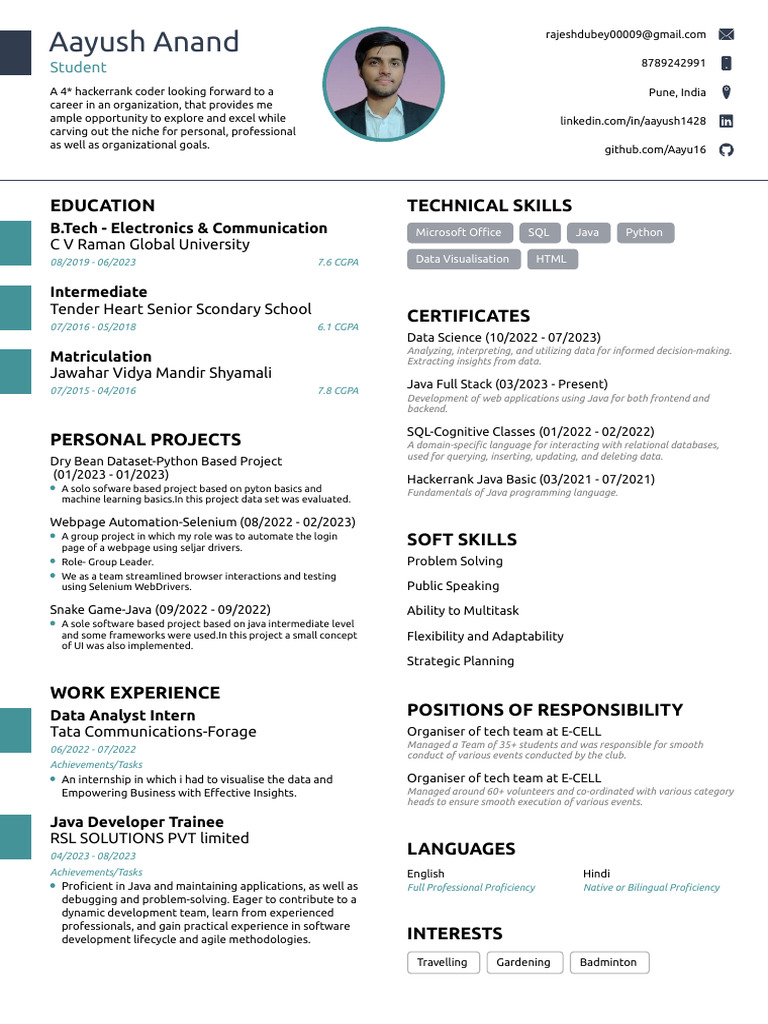 Aayush's Resume | PDF | Java (Programming Language) | Software