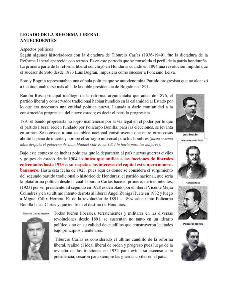 Legado de La Reforma Liberal | PDF | Honduras | Gobierno
