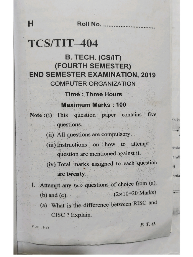 Computer Organisation End Sem 2019 | PDF