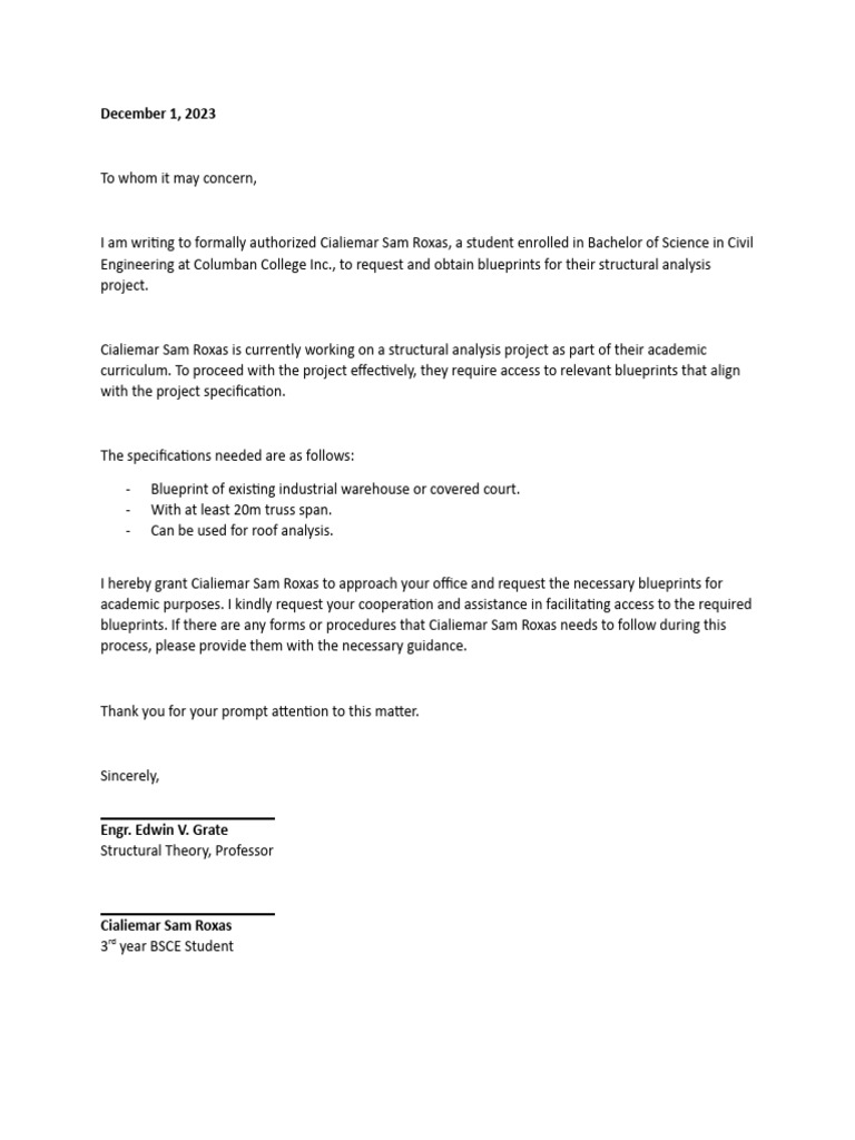 Structural Theory Letter For Blueprint | PDF