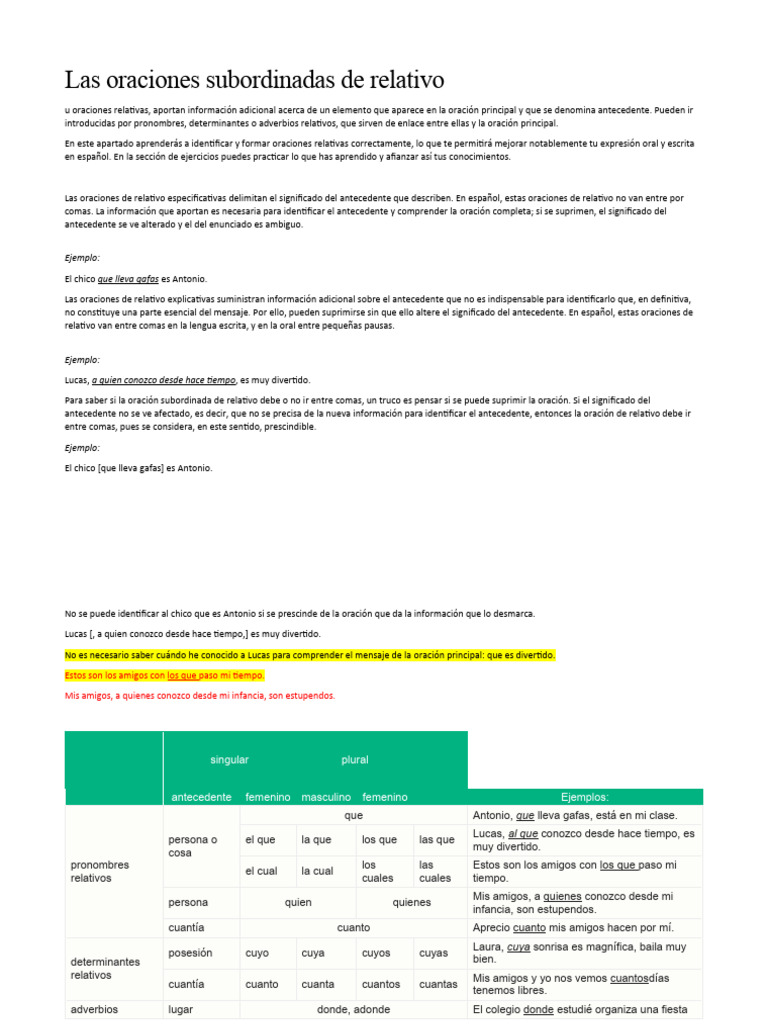 Frases de Relativo - Teoría | PDF | Oración (Lingüística) | Lengua española